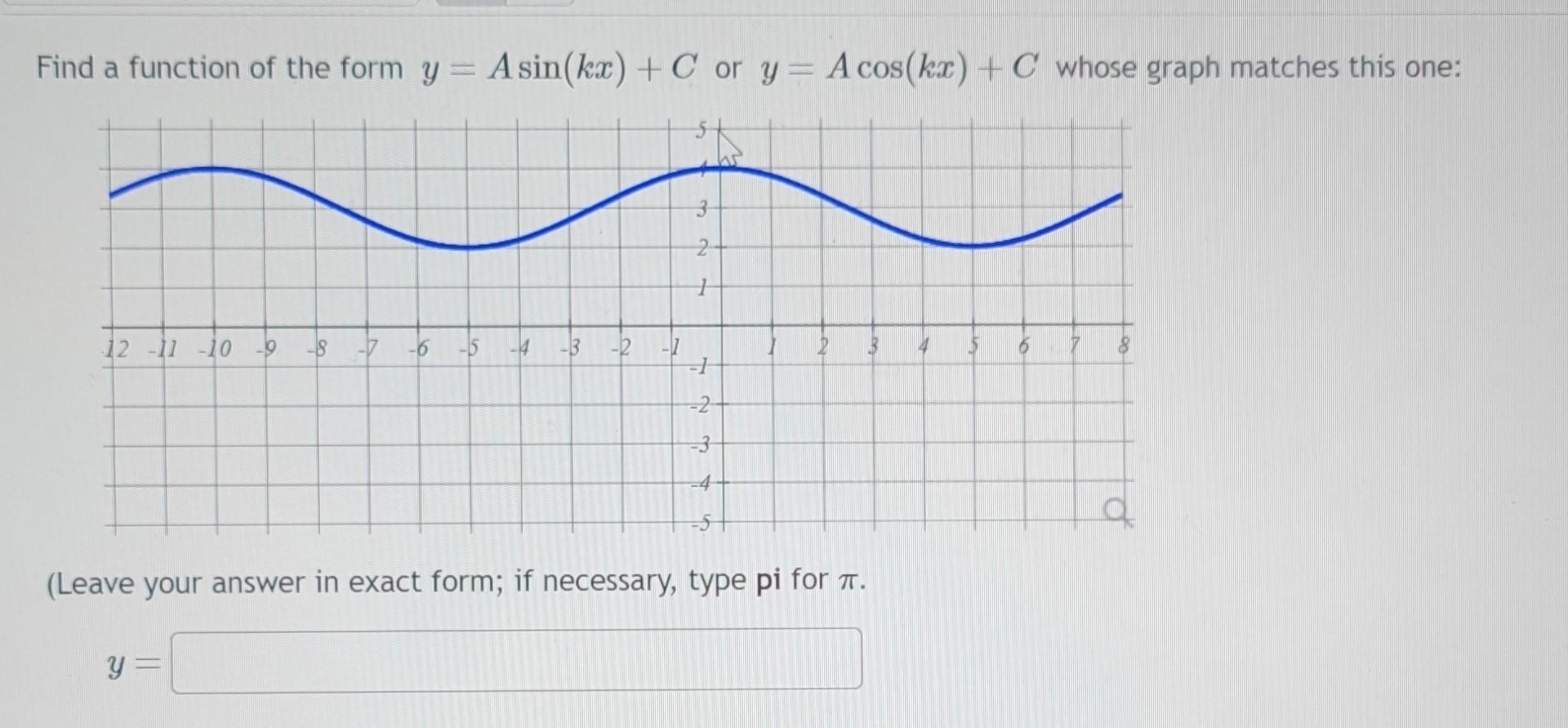 Solved Find a function of the form y=Asin(kx)+C or | Chegg.com