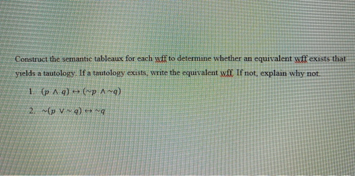 Solved Construct the semantic tableaux for each wff to | Chegg.com