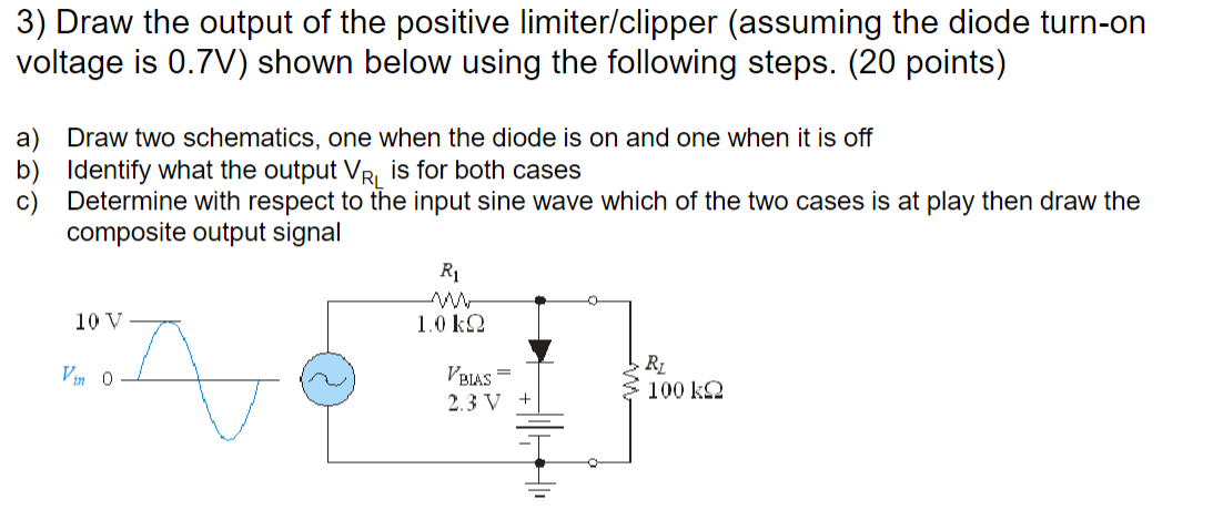 Solved Draw the output of the positive limiter/clipper | Chegg.com