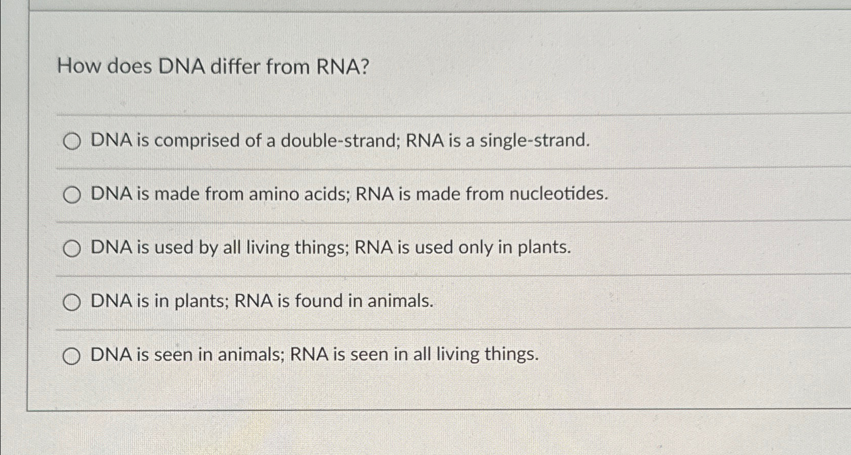 Solved How does DNA differ from RNA?DNA is comprised of a | Chegg.com