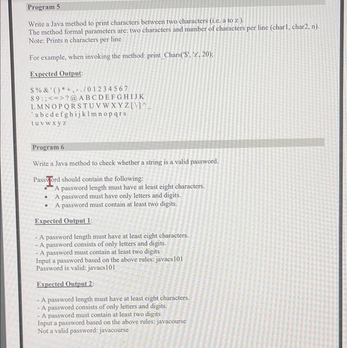 Solved Program 5 Write a Java method to print characters | Chegg.com