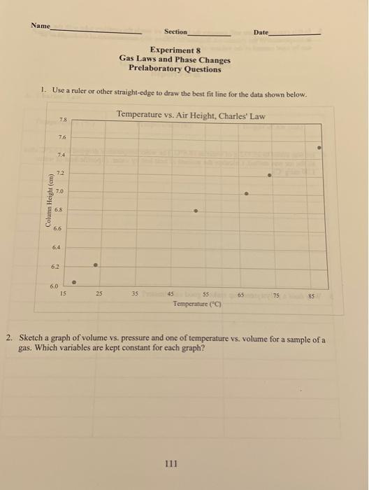 Solved Experiment 8 Gas Laws and Phase Changes Prelaboratory | Chegg.com
