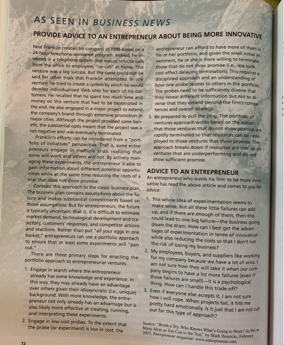 Solved Many Ideas as You Can to the Test by Mark Henricks, | Chegg.com