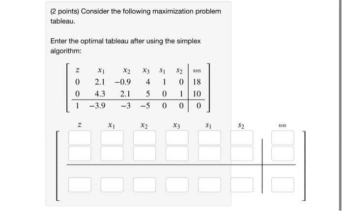 Solved (2 points) Consider the following maximization | Chegg.com