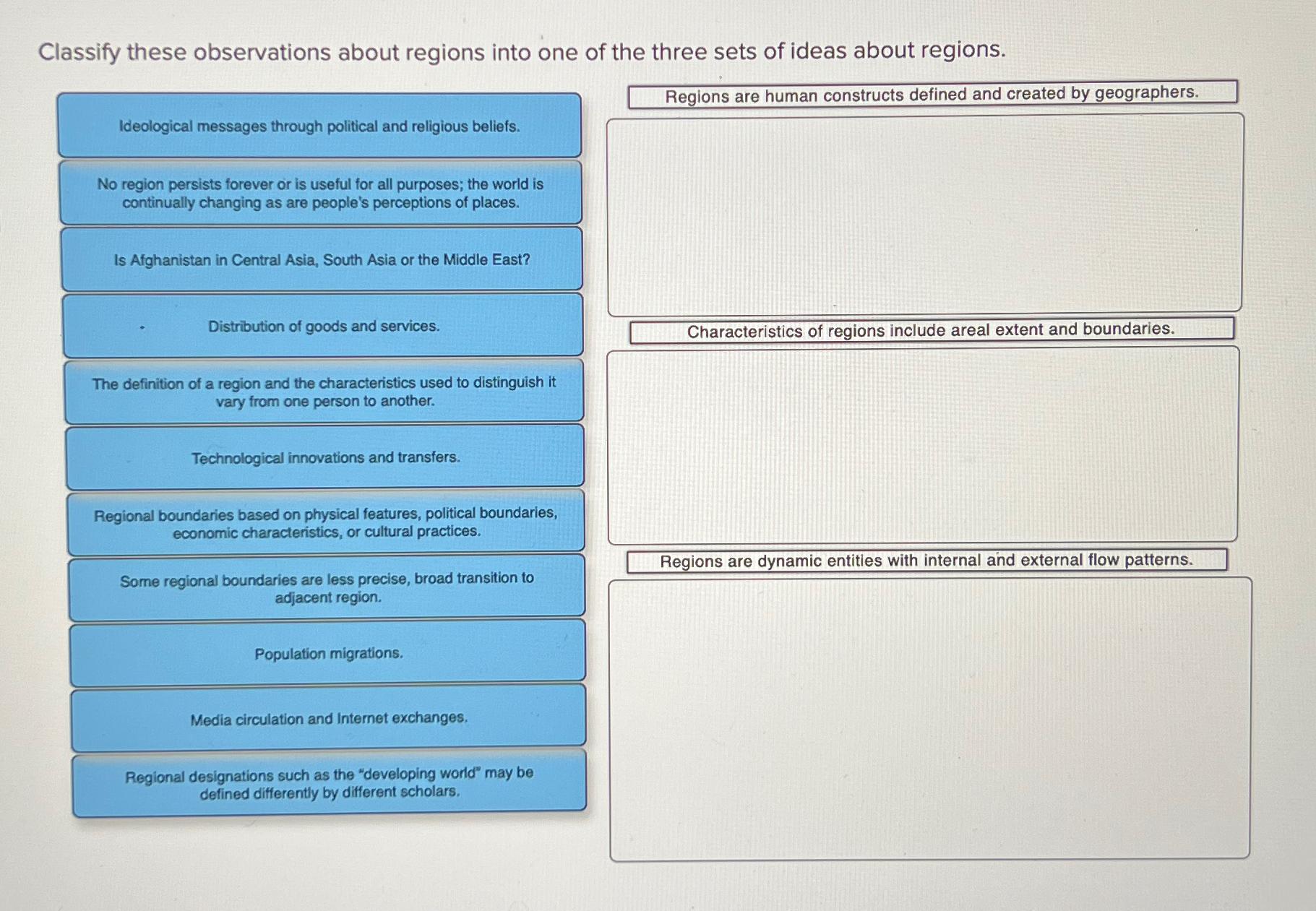 Solved Classify these observations about regions into one of | Chegg.com