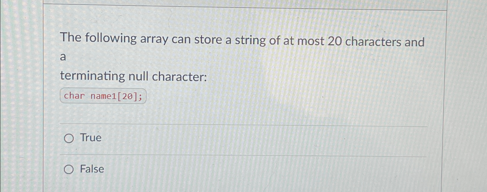 Solved The following array can store a string of at most 20 | Chegg.com