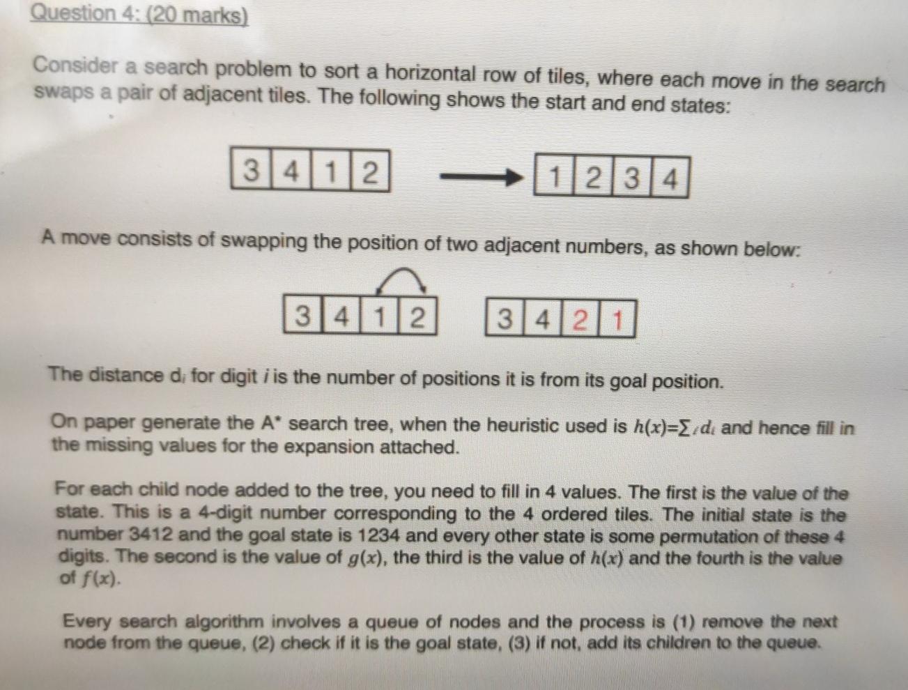 Solved Question 4: (20 marks) Consider a search problem to | Chegg.com