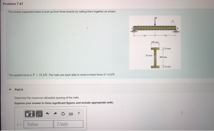 Solved Problem 7.41 The simply supported beam is built up | Chegg.com