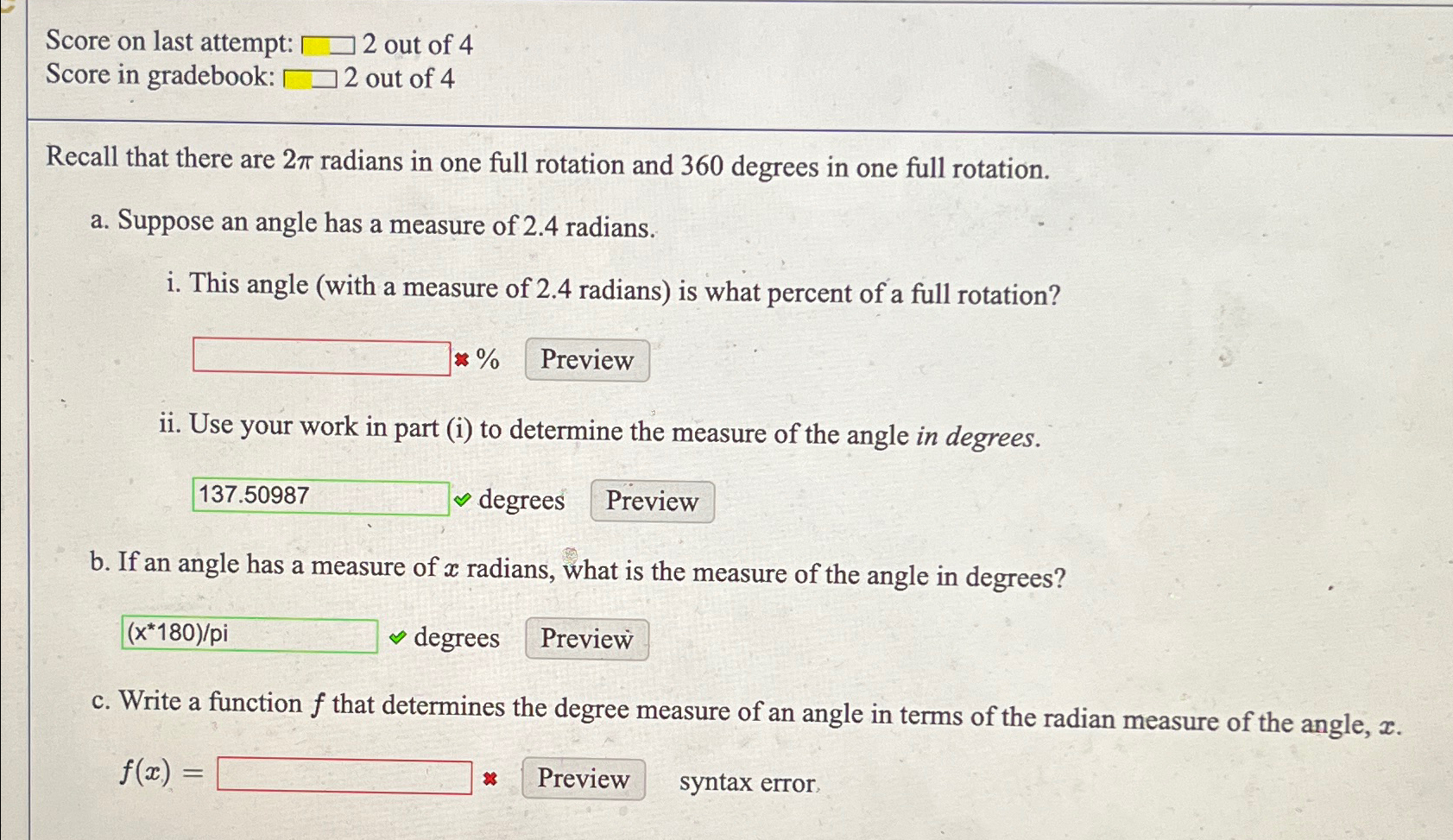 Solved Score on last attempt: ,12 ﻿out of 4Score in | Chegg.com