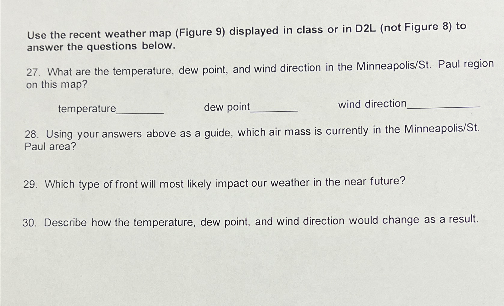 Solved Use the recent weather map (Figure 9) ﻿displayed in | Chegg.com