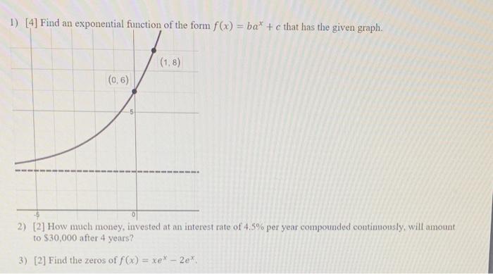 Solved 1) [4] Find an exponential function of the form f(x) | Chegg.com
