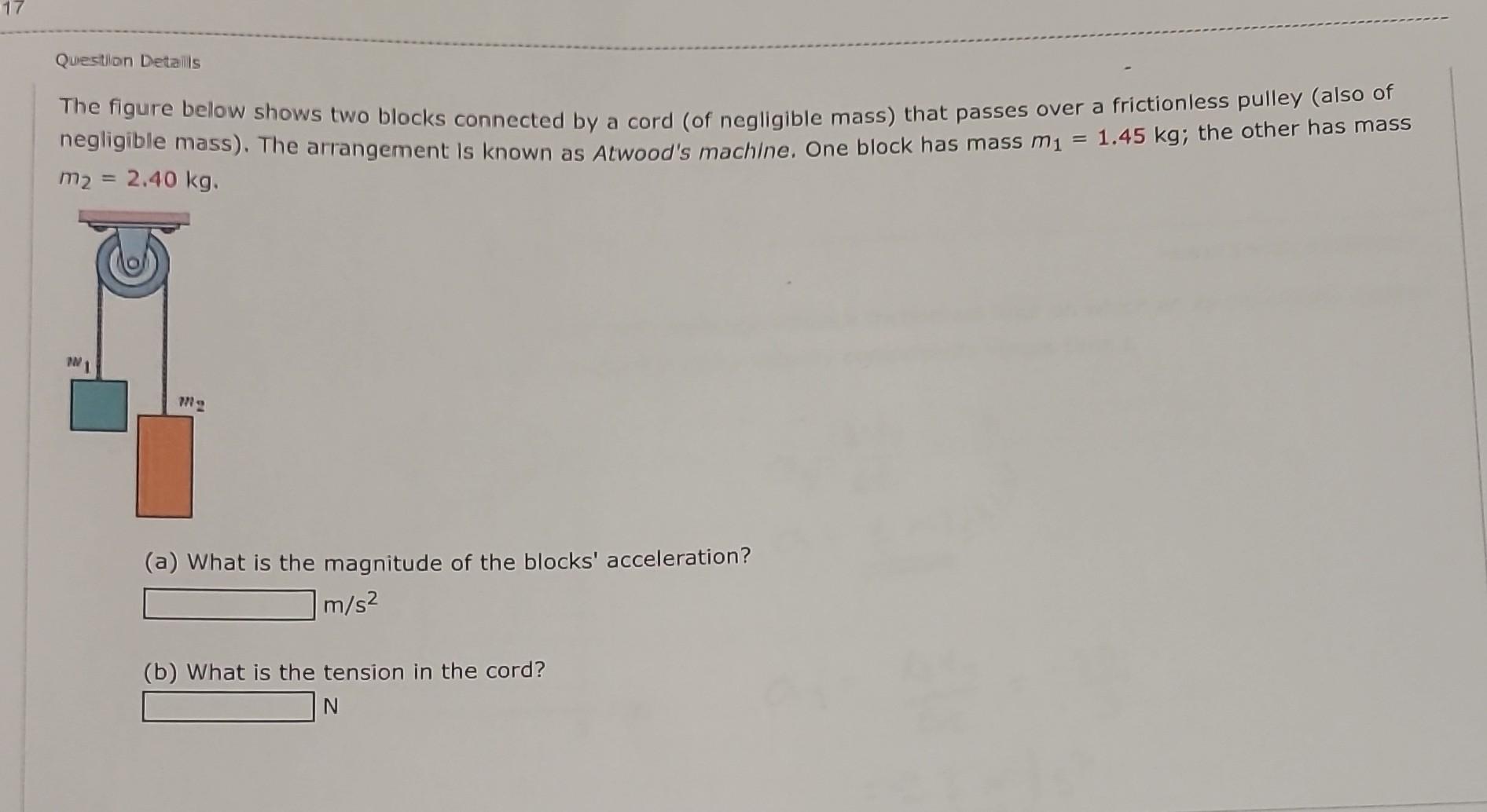 Solved The figure below shows two blocks connected by a cord | Chegg.com