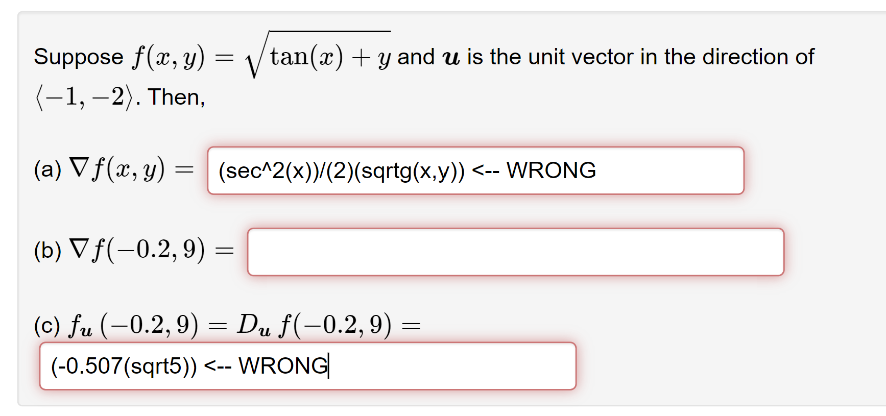 Solved Suppose f(x,y)=tan(x)+y2 ﻿and u ﻿is the unit vector | Chegg.com