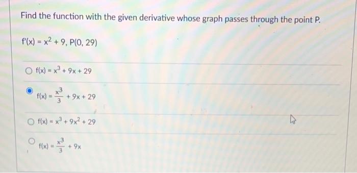 Solved Find the function with the given derivative whose | Chegg.com