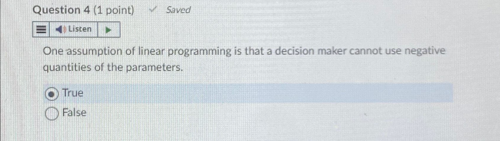 Solved Question 4 (1 ﻿point)SavedListenOne assumption of | Chegg.com