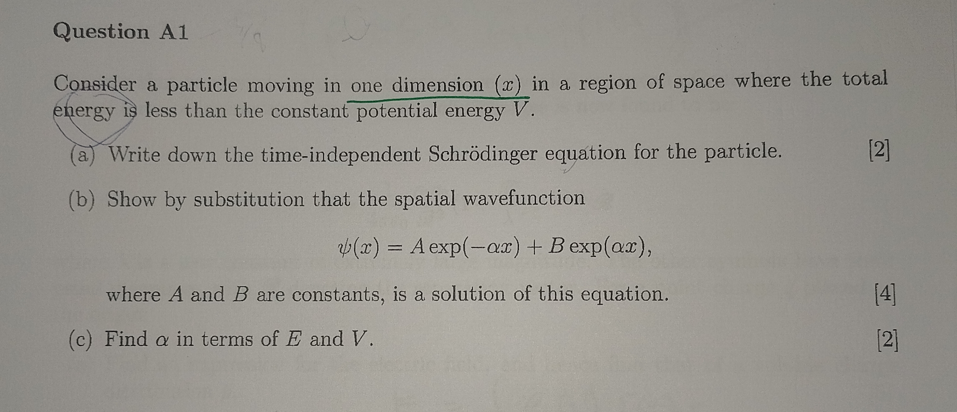 Solved Question A1Consider a particle moving in one | Chegg.com