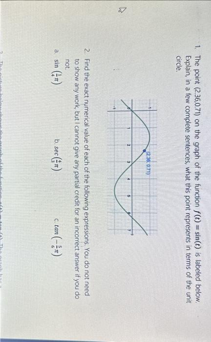 Solved 1. The point (2.36,0.71) on the graph of the function | Chegg.com