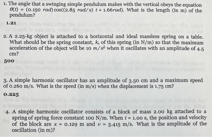 Solved 1. The angle that a swinging simple pendulum makes | Chegg.com