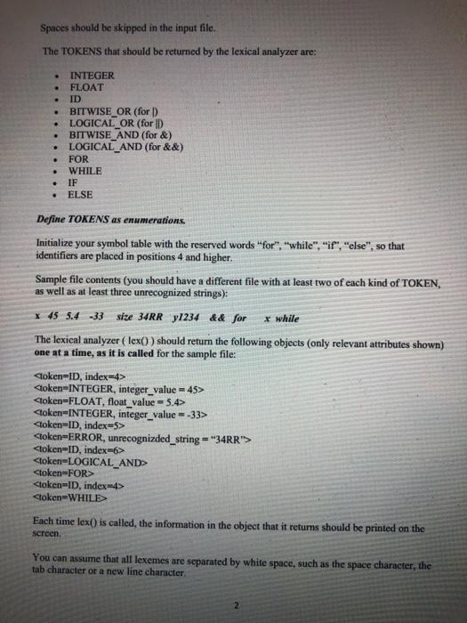 Solved The Task: You will write a lexical analyzer in Python | Chegg.com
