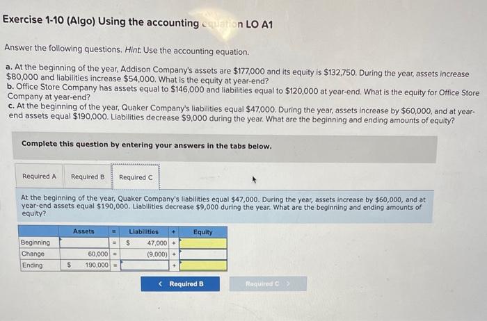 Solved Exercise 1-10 (Algo) Using the accounting equation LO | Chegg.com