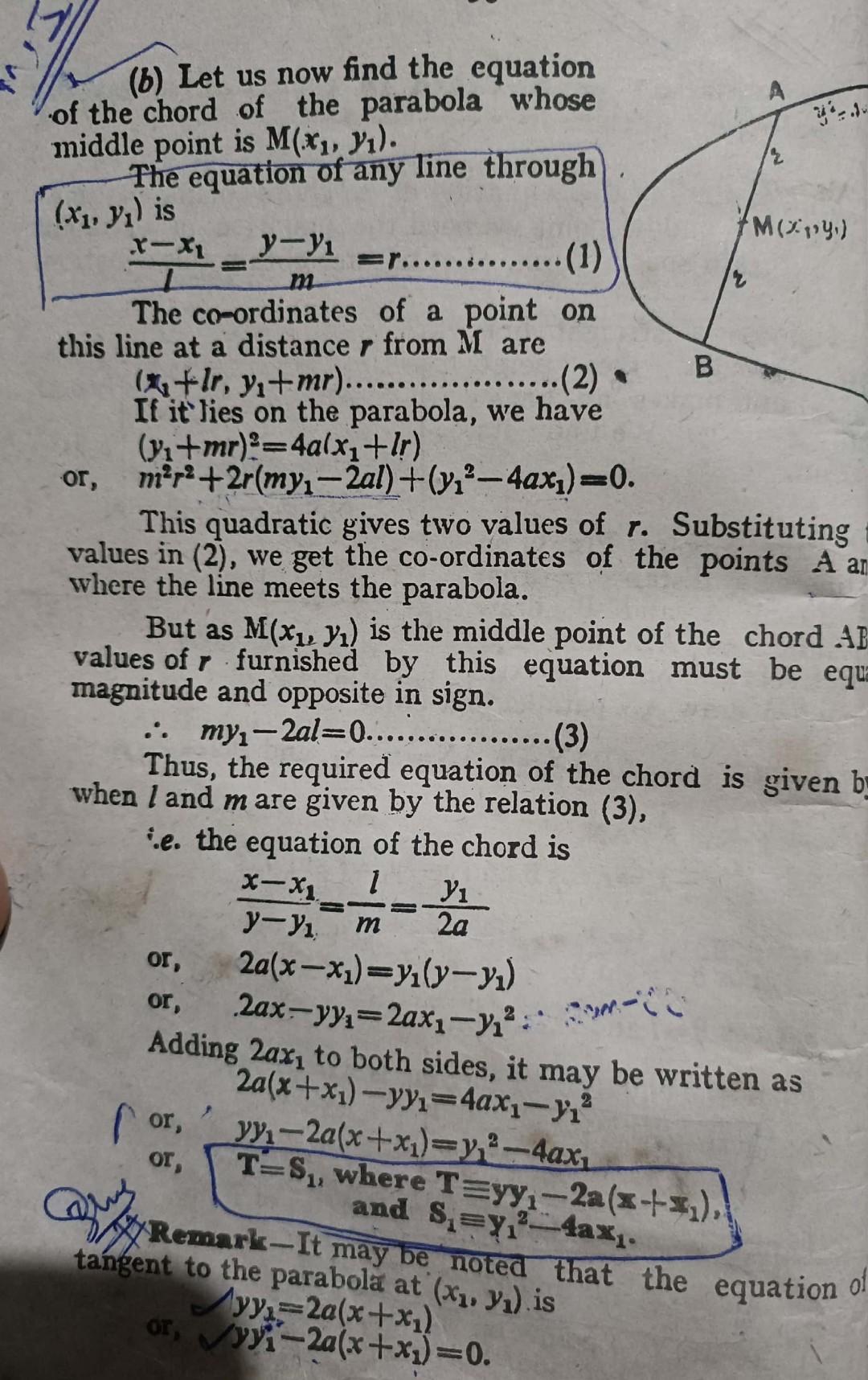 Solved ya For finding the equation of a chord of the | Chegg.com