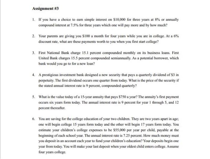 Solved 1. If you have a choice to eam simple interest on | Chegg.com