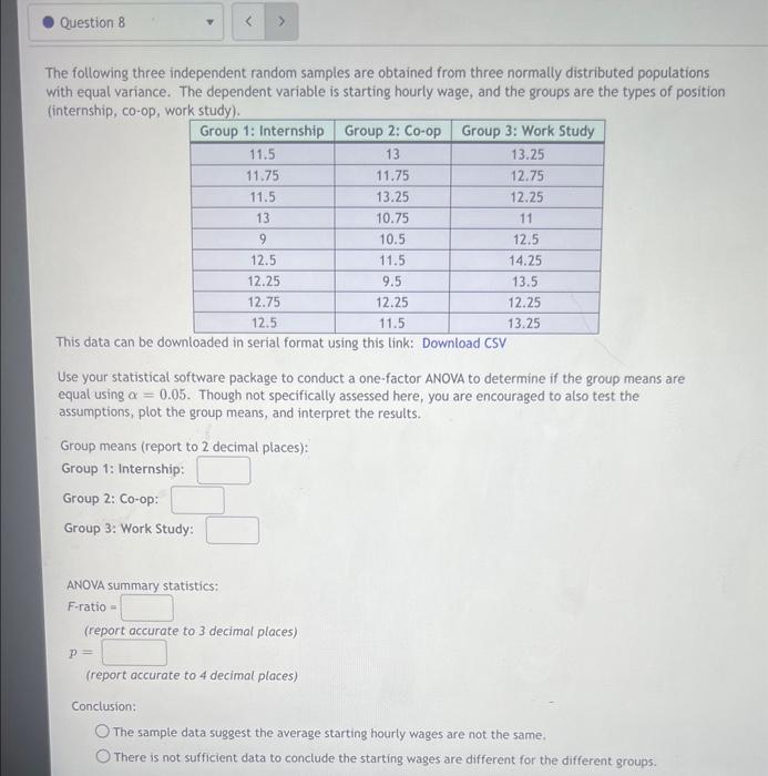 Solved The following three independent random samples are | Chegg.com
