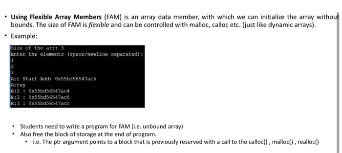 Solved Using Flexible Array Members Fam Is An Array Data