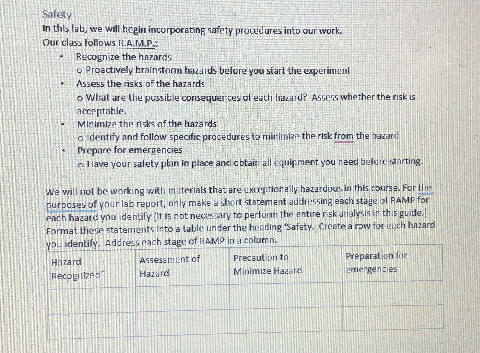 Solved SafetyIn this lab, we will begin incorporating safety | Chegg.com