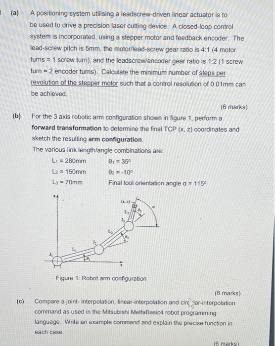 Solved (a) A positioning system utilising a leadscrew-driven | Chegg.com