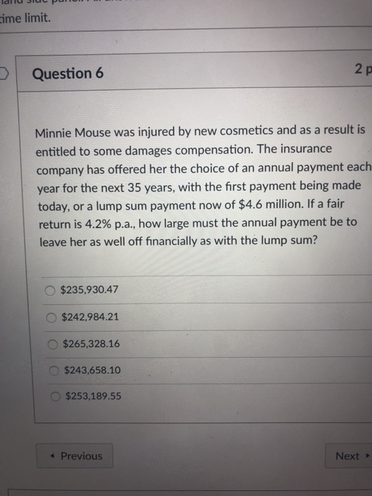 Solved sime limit. 2 p Question 6 Minnie Mouse was injured | Chegg.com