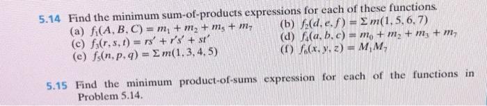 Solved 5.14 Find the minimum sum-of-products expressions for | Chegg.com