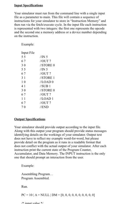 Solved Input Specifications Your simulator must run from the | Chegg.com