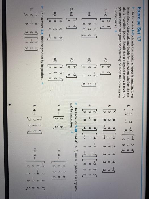 Solved 2 Exercise Set 1.7 In Exercises 1-2, classify the | Chegg.com