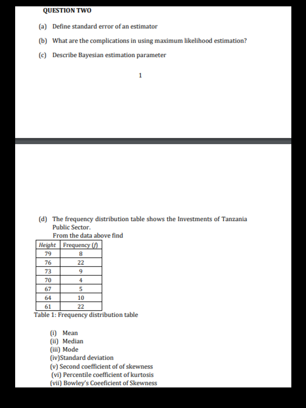 QUESTION TWO(a) ﻿Define standard error of an | Chegg.com