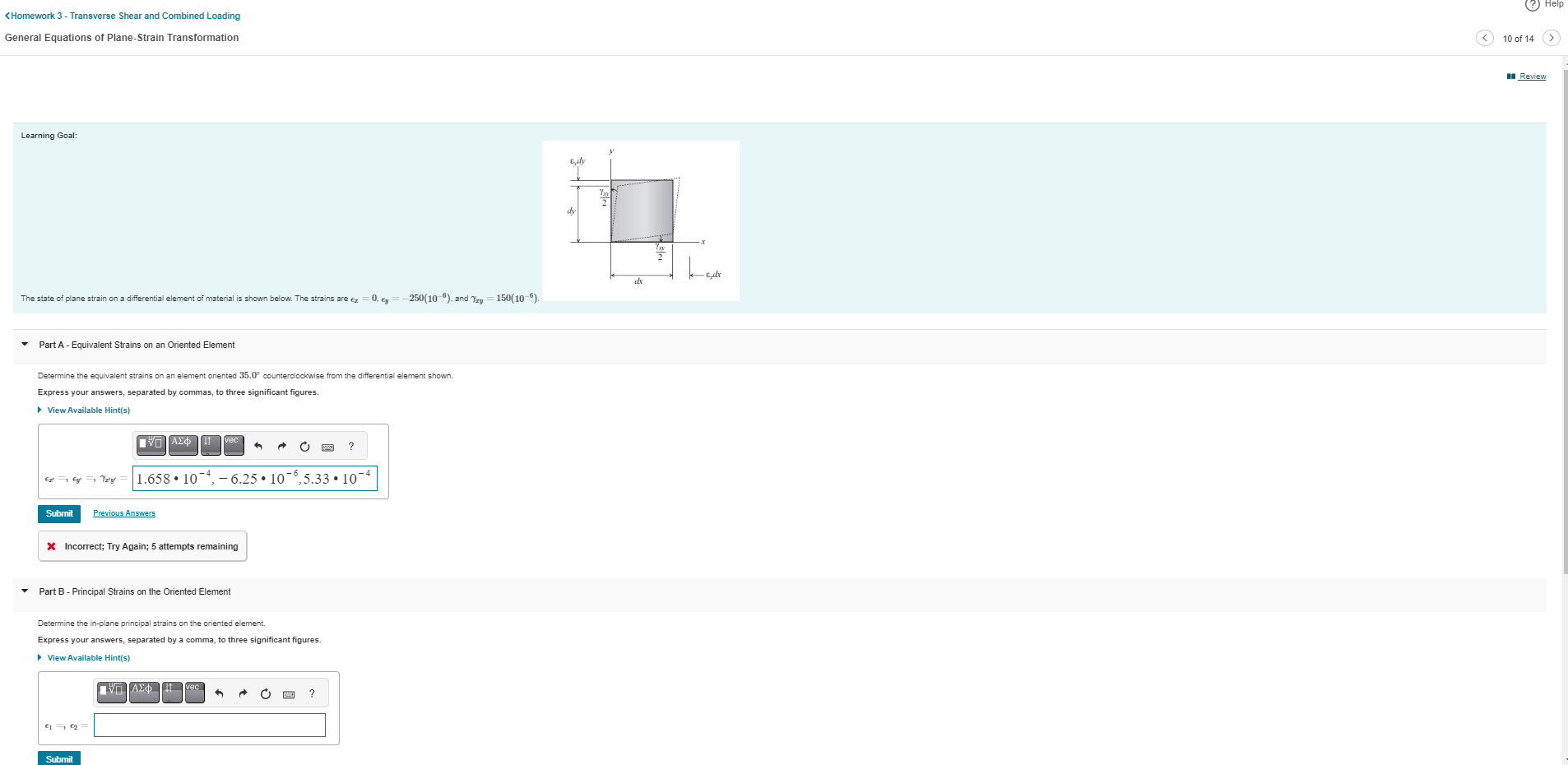 Solved Learning Goal:The state of plane strain on a | Chegg.com