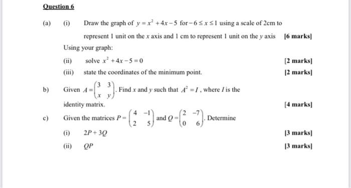 Solved (a) (i) Draw the graph of y=x2+4x−5 for −6≤x≤1 using | Chegg.com