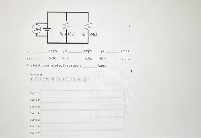 Solved I1= Amps. I2= Amps IT=… Amps V1= Volts V2= volts RT= | Chegg.com