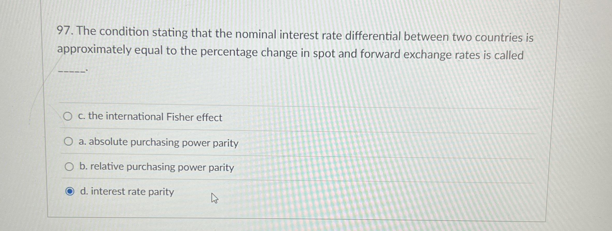 Solved The condition stating that the nominal interest rate | Chegg.com
