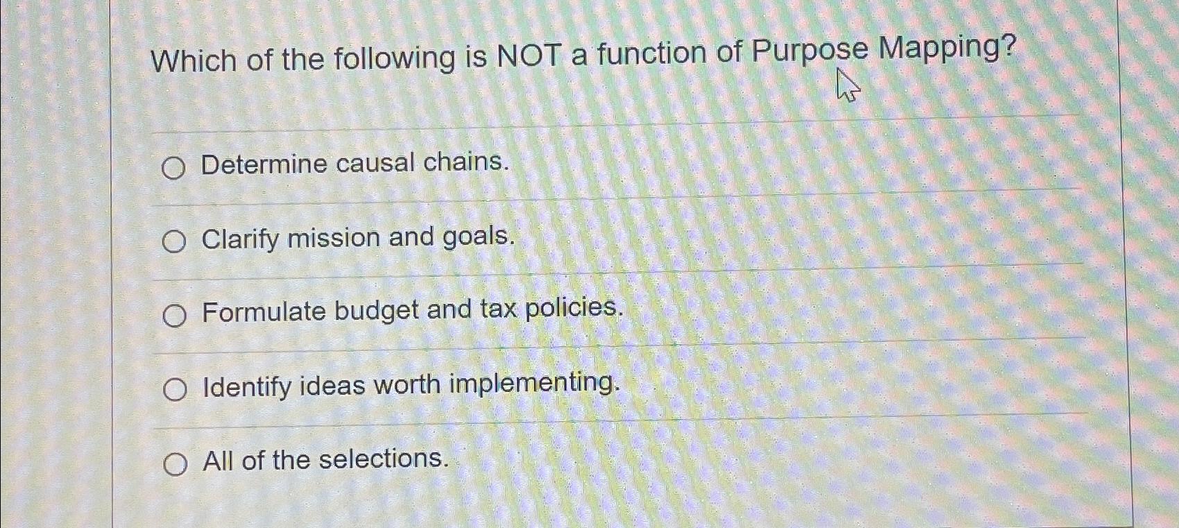 Solved Which of the following is NOT a function of Purpose | Chegg.com
