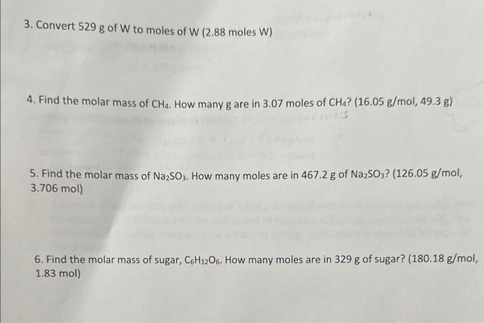 Solved 3. Convert 529 g of W to moles of W (2.88 moles W) 4. | Chegg.com