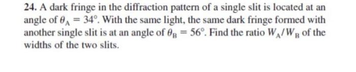 Solved 24. A dark fringe in the diffraction pattern of a | Chegg.com