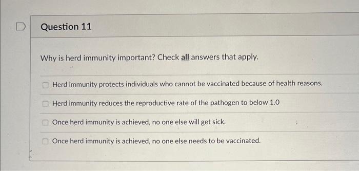Solved Why is herd immunity important? Check all answers | Chegg.com
