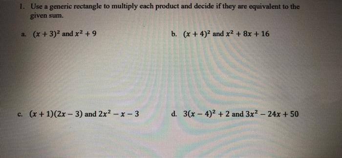 Solved I Use a generic rectangle to multiply each product | Chegg.com