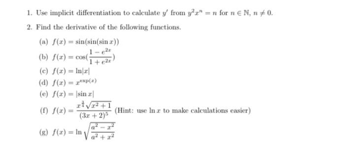 Solved 1. Use implicit differentiation to calculate y′ from | Chegg.com