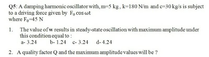Solved Q5: A damping harmonic oscillator with, m=5 kg,k=180 | Chegg.com
