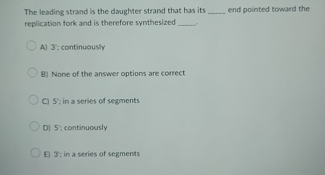 Solved The leading strand is the daughter strand that has | Chegg.com