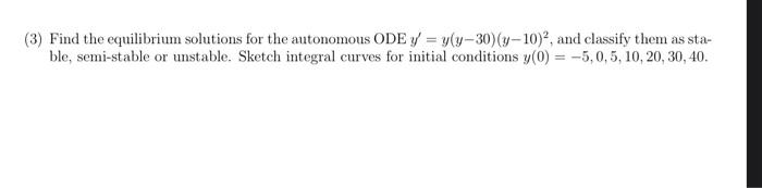 Solved (3) Find the equilibrium solutions for the autonomous | Chegg.com
