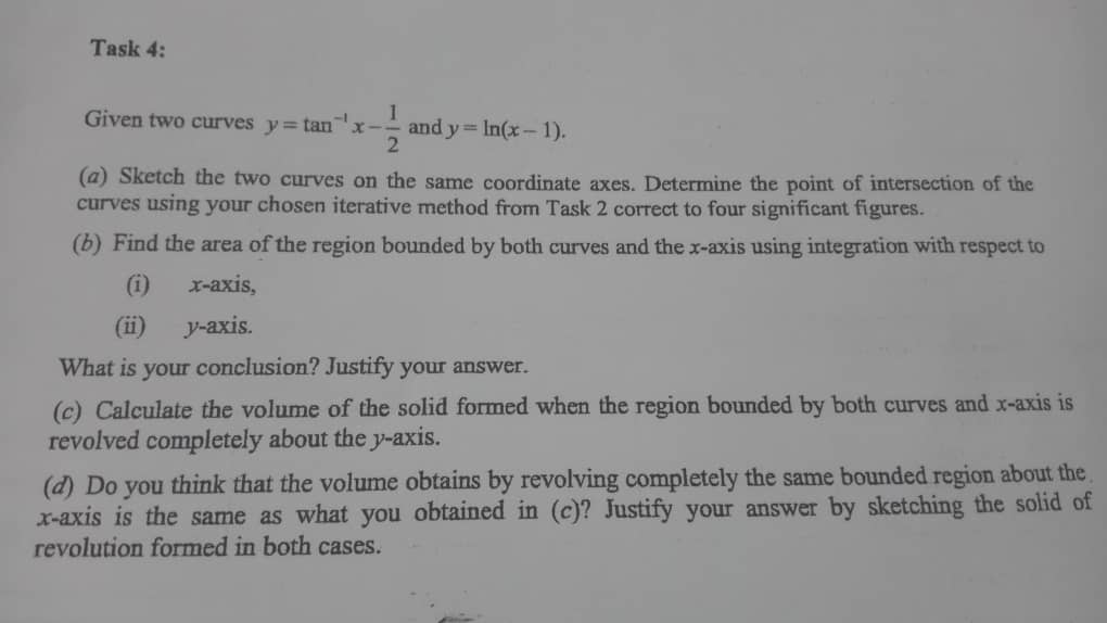 Task 4:Given two curves y=tan-1x-12 ﻿and | Chegg.com