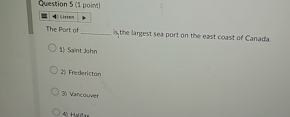 Solved Question 5 (1 ﻿point)ListenThe Port of ﻿is the | Chegg.com